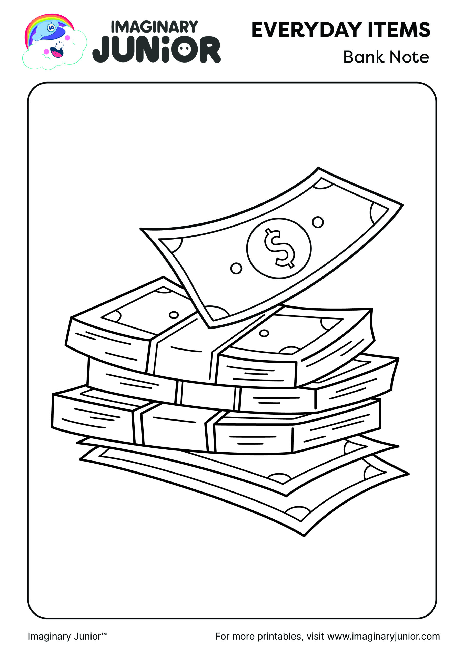 Bank Note Printables & Coloring Pages (2023 Edition) - Imaginary Junior
